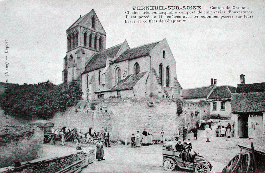 L'église de Verneuil vers 1908 | Chemin des Dames