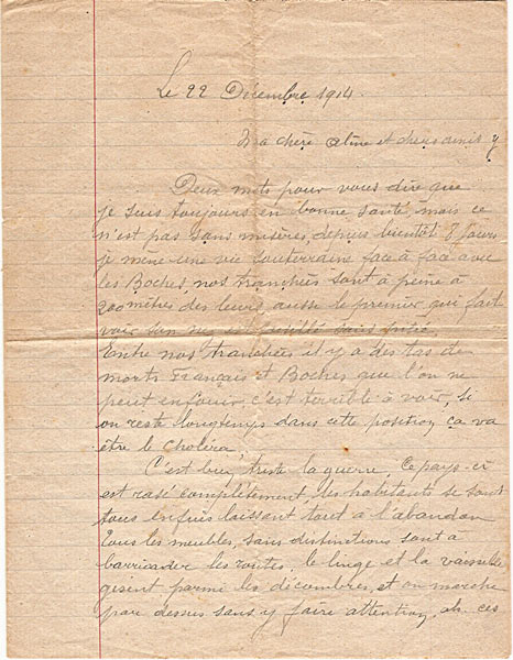 Extrait de lettre du 22/12/1914 | Chemin des Dames